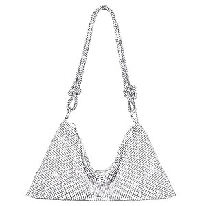 Rhinestone Purses for Women Shiny Silver Clutch Purse Chic Sparkly Evening Handbag Bling Hobo Bag for Party Club Wedding