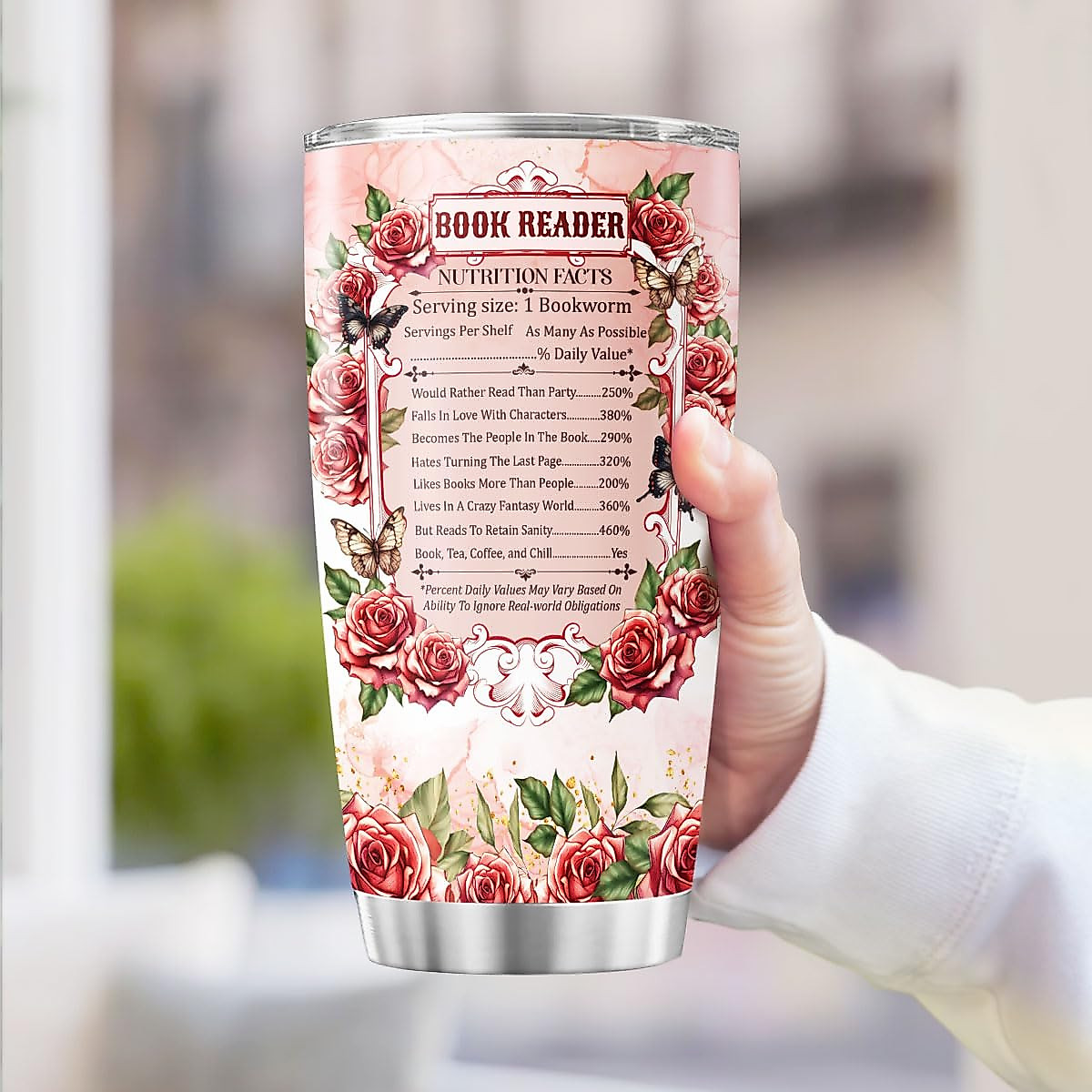 JENOIS Flower Floral Skull, Book Gifts, Tumbler 20 Oz With Lid And Straw, Book Reader Nutrition Facts