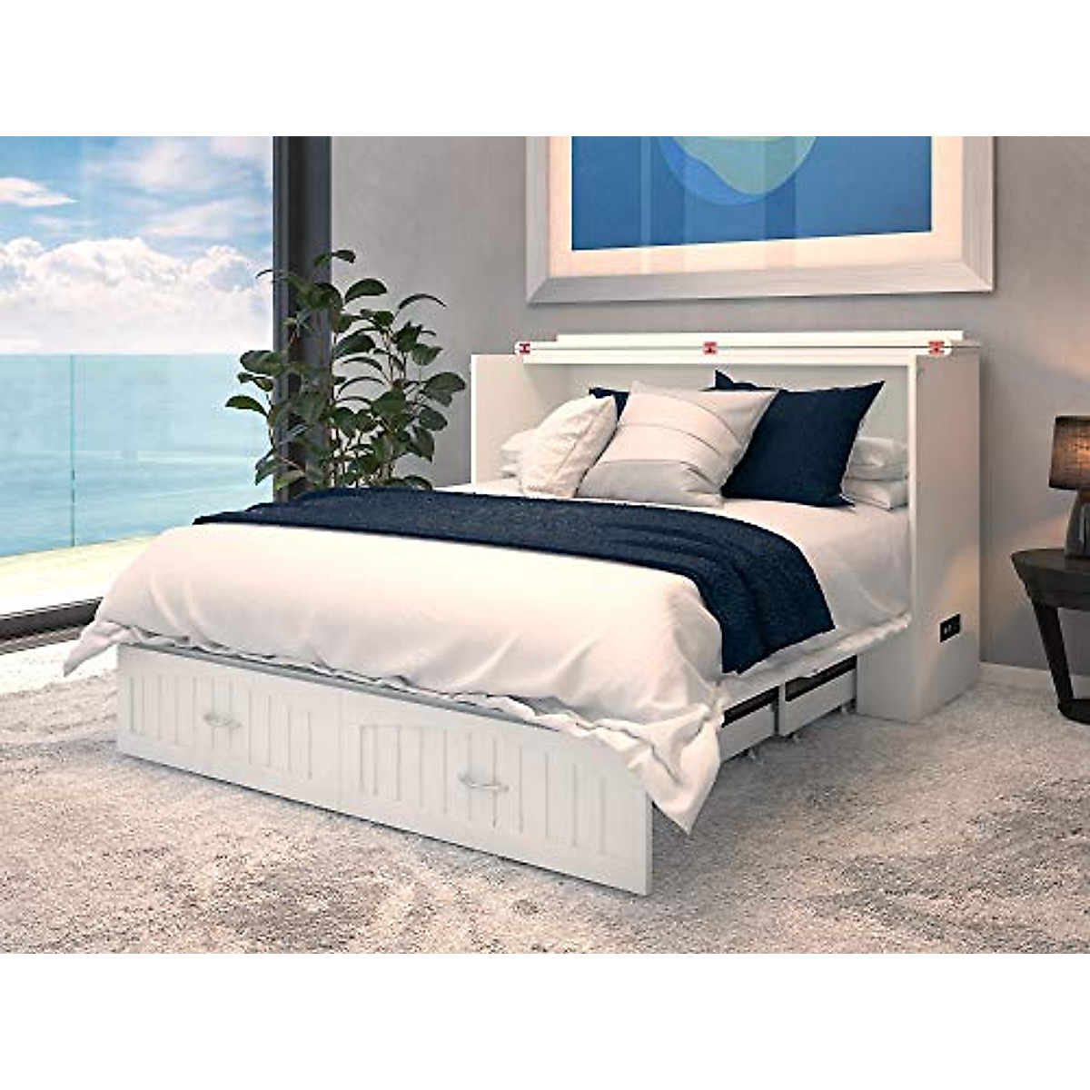 AFI Southampton Murphy Bed Chest with Charging Station, Queen, White