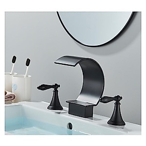 KXFXQTOT Bathroom 3 Hole Modern Set Bathroom Sink Hot and Cold Mixer Crane Bathtub Faucet Deck Mount (Color : Matte Black)