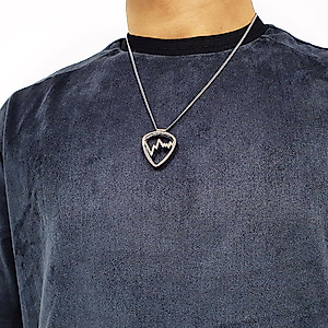 PICKRING Soundwave Shaped Guitar Pick Holder Necklace for Guitarists/guitar picks keeper storage pendant necklace stainless steel music lovers musicians gifts (Metal Black)