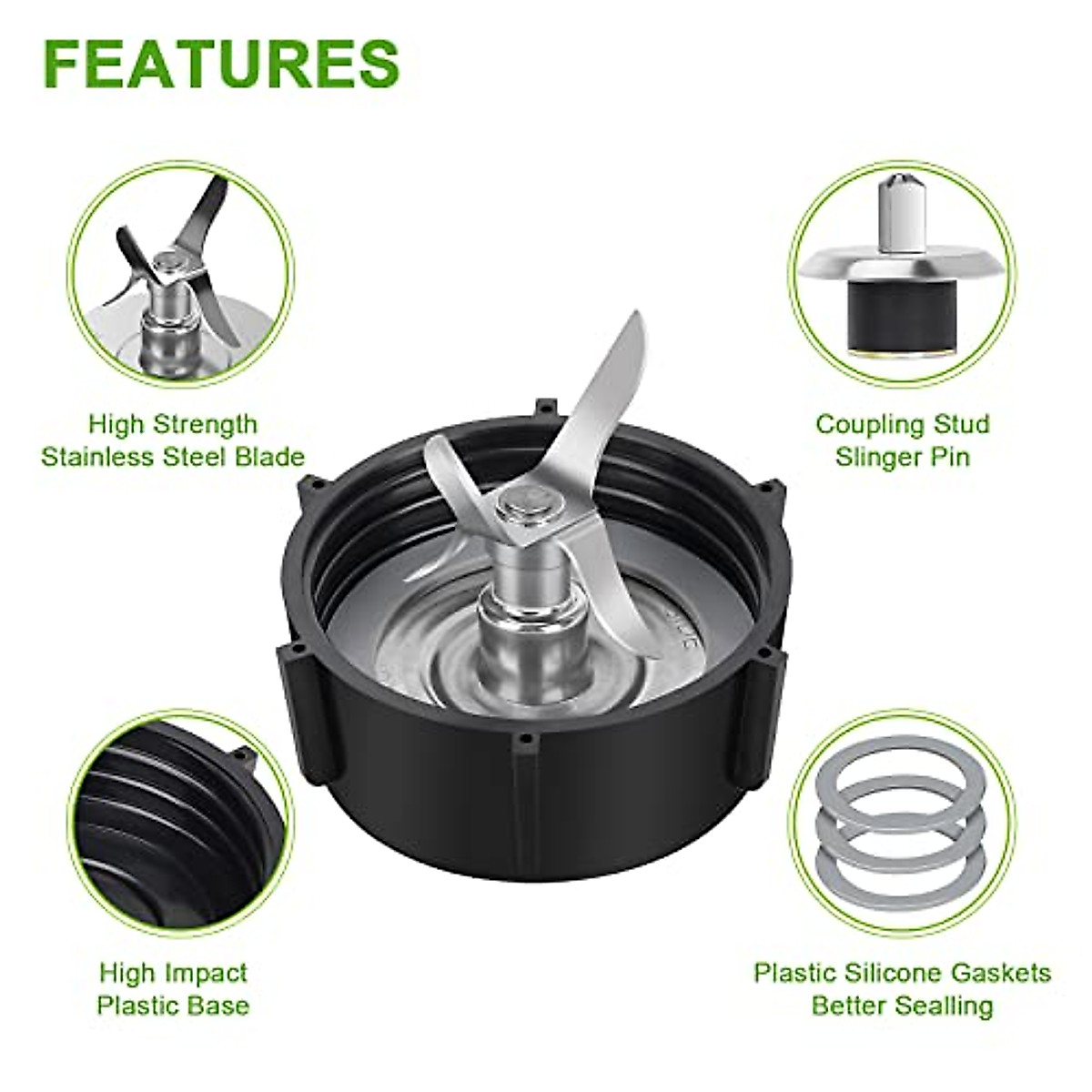 For Oster Blender Replacement Parts with Gasket 6 Pieces for Oster Blender Ice Blade, Black 4961 and Jar Base Bottom 4902 Compatible with Aspas Para Licuadora Oster and Osterizer Classic Blender Parts