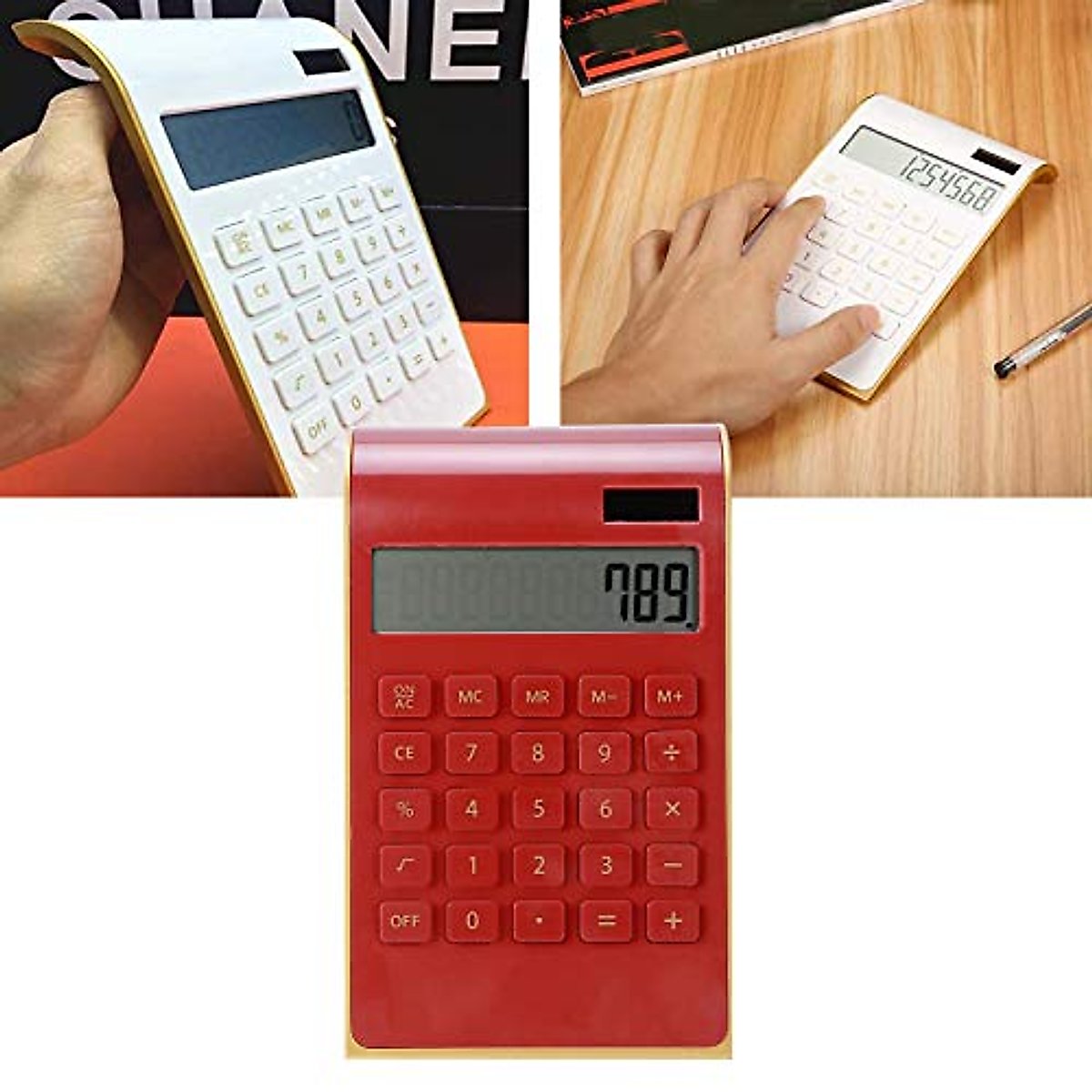 Financial Calculator, Portable Calculator, Portable 10 Digits Calculator Convenient for Carrying, Dual Power Choose Tilted LCD Display for Home Office(red)