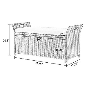 Patio Storage Bench for Outside Outdoor Furniture Wicker Deck Box with All-Weather Cushion, Beige