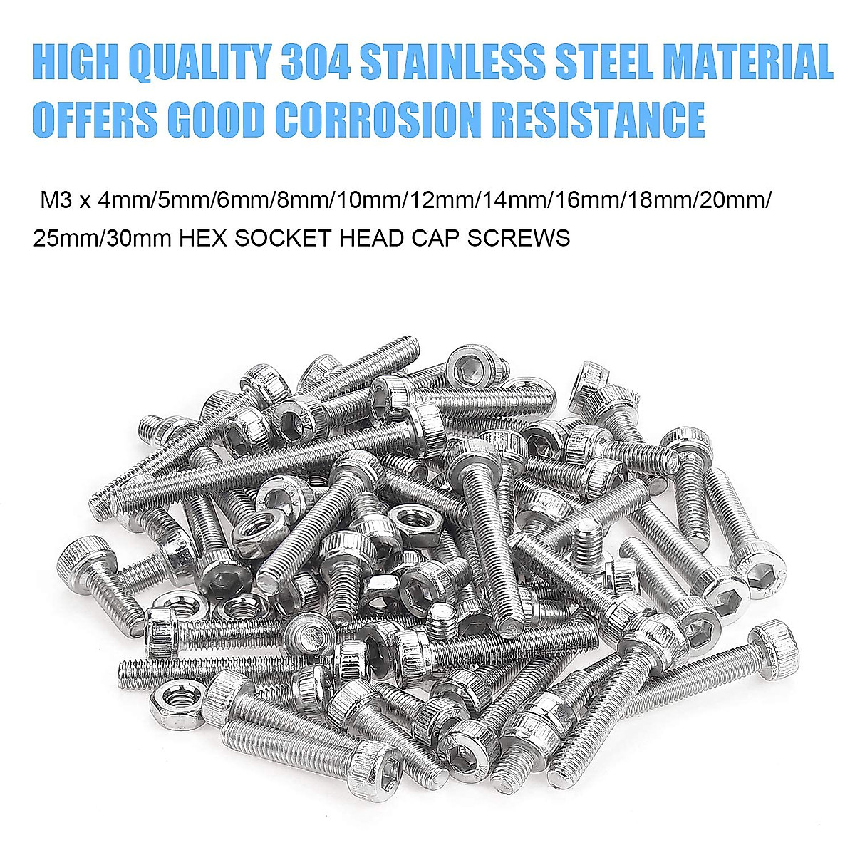 DYWISHKEY 700 Pieces M3 Stainless Steel 304 Hex Socket Head Cap Bolts Screws and Nuts Assortment Kit