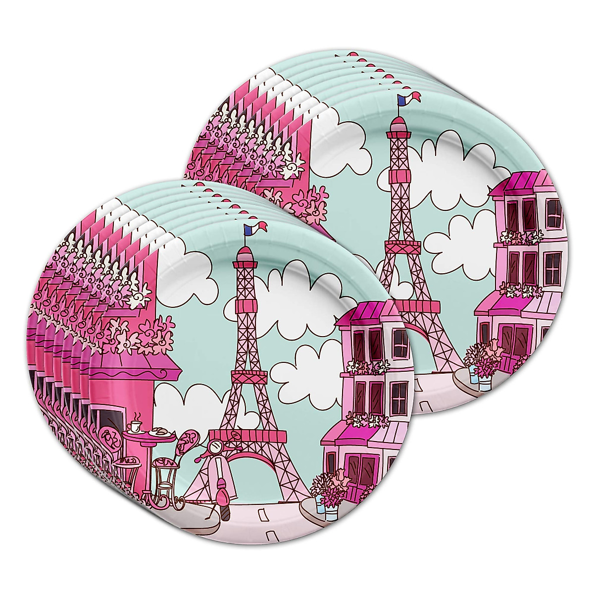 Pink Paris Birthday Party Supplies Set Plates Napkins Cups Tableware Kit for 16