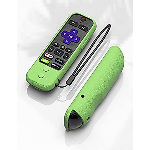 Silicone Remote Case for Roku Ultra 2017/2018(4661) Remote Control Protective Cover for Roku Ultra 4661R with Power Button Remote Anti-Slip Anti-Lost with Hand Strap (Glow in Dark Green)