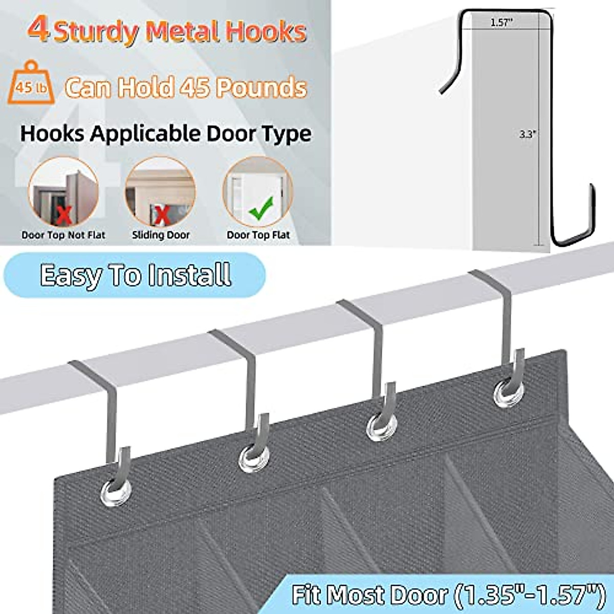 TIOYOTY Over The Door Shoe Organizer and 4 Pack Over The Door Hooks
