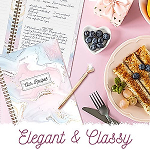 A5 Marble Recipe Book with Diamond Pen, Recipe Book to Write Your Own Recipes Sticker Dividers, Blank Recipe Book with Insides Pockets, Recipe Notebook, Recipe Books, Recipe Journal (Pink)