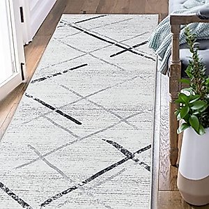 jinchan Runner Rug 2x5 Area Rug Hallway Moroccan Rug Grey Foldable Thin Rug Modern Geometric Accent Rug Soft Rug Indoor Non Slip Gray Carpet Kitchen Living Room Bedroom Dining Room Office