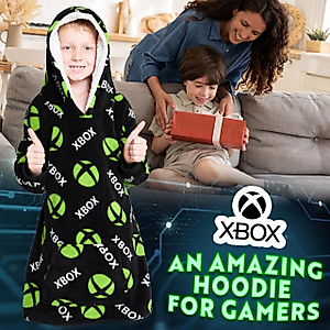 Xbox Fleece Blanket Hoodie for Boys and Teenagers - One Size Cosy Kids Oversized Hoodie Blanket - Gamer Gifts for Boys