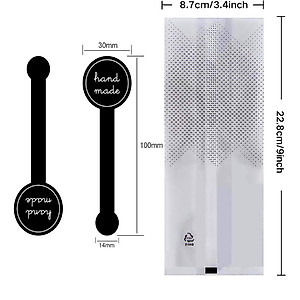 200pcs Translucent Plastic Bags, BetterJonny Cellophane Bags with 200Pcs Hand Made Stickers for Cookie, Cake, Chocolate, Candy, Bakery Party Supplies