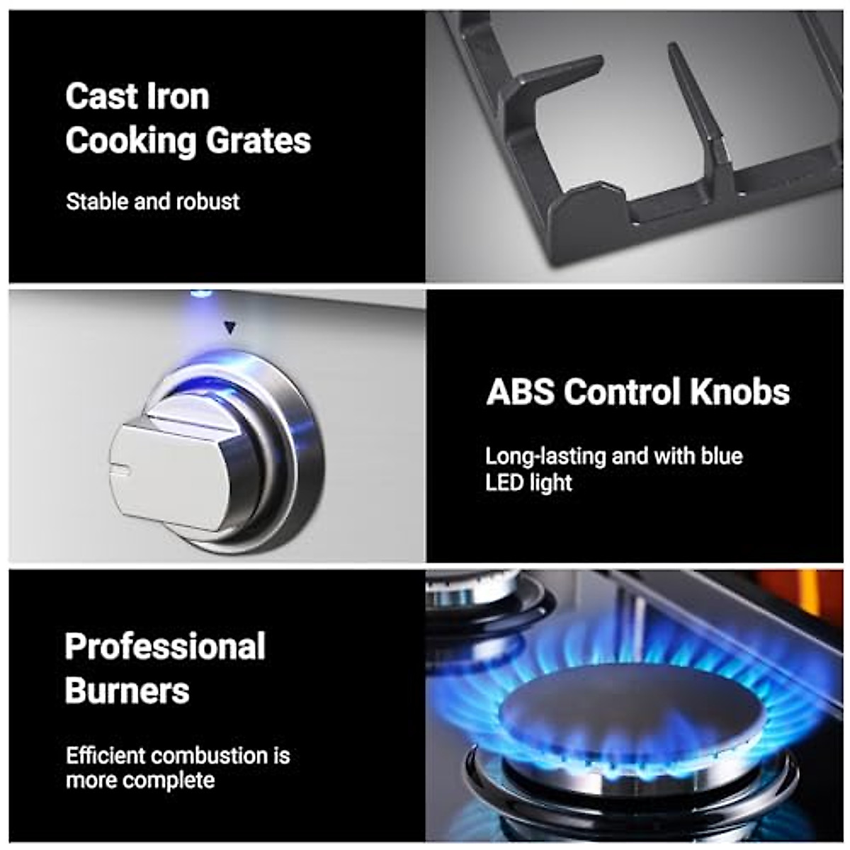 AAOBOSI Gas Cooktop 36 inch Gas Stove Built-in Gas Range Commercial Gas Stove Top, Propane Cooktop NG/LPG Switch, 6 Cast Iron Stove Top Covers for Gas Burners with 6 Burners for Cooking, Gas Grilling