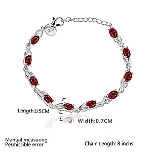 WDIYIEETN Fashion Jewelry Ruby Bracelet 925 Sterling Silver Oval Cut Red Cubic Zirconia Crystal Diamond Wedding Bracelet for Women