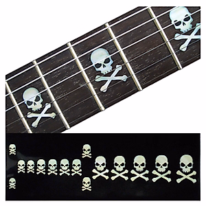 Inlay Sticker Fret Markers for Guitars & Bass - Skull with Crossbones (Sideways) - White Pearl