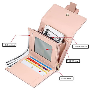 FT FUNTOR RFID Wallets for Women, Trifold Womens Wallet with Coin Zipper Pocket Vegan Leather Ladies Wallets Coins Zipper Pocket with ID Window Short (Blush pink)