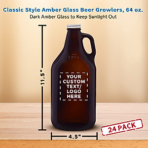 DISCOUNT PROMOS 24 Amber Glass Beer Growlers Set, 64 oz. - Customizable Text, Logo - Screw on Lid, Sturdy, Barware - Amber