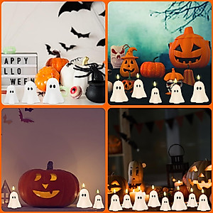 MTLEE 12 Pcs Halloween Ghost Candles Spooky Burning Candle Halloween Decoration Candles Novelty Ghost Shaped Tea Lights Candle Gifts for Halloween Party Table Home Decor(1.97/2.36/2.76 Inch,White)
