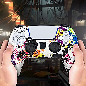 Newseego Case for PS5 Controller, Water Transfer Printing Camouflage Soft Silicone Cover with 8 Pcs Thumb Grips, Protective Non-Slip Case for PlayStation 5 DualSense Controller
