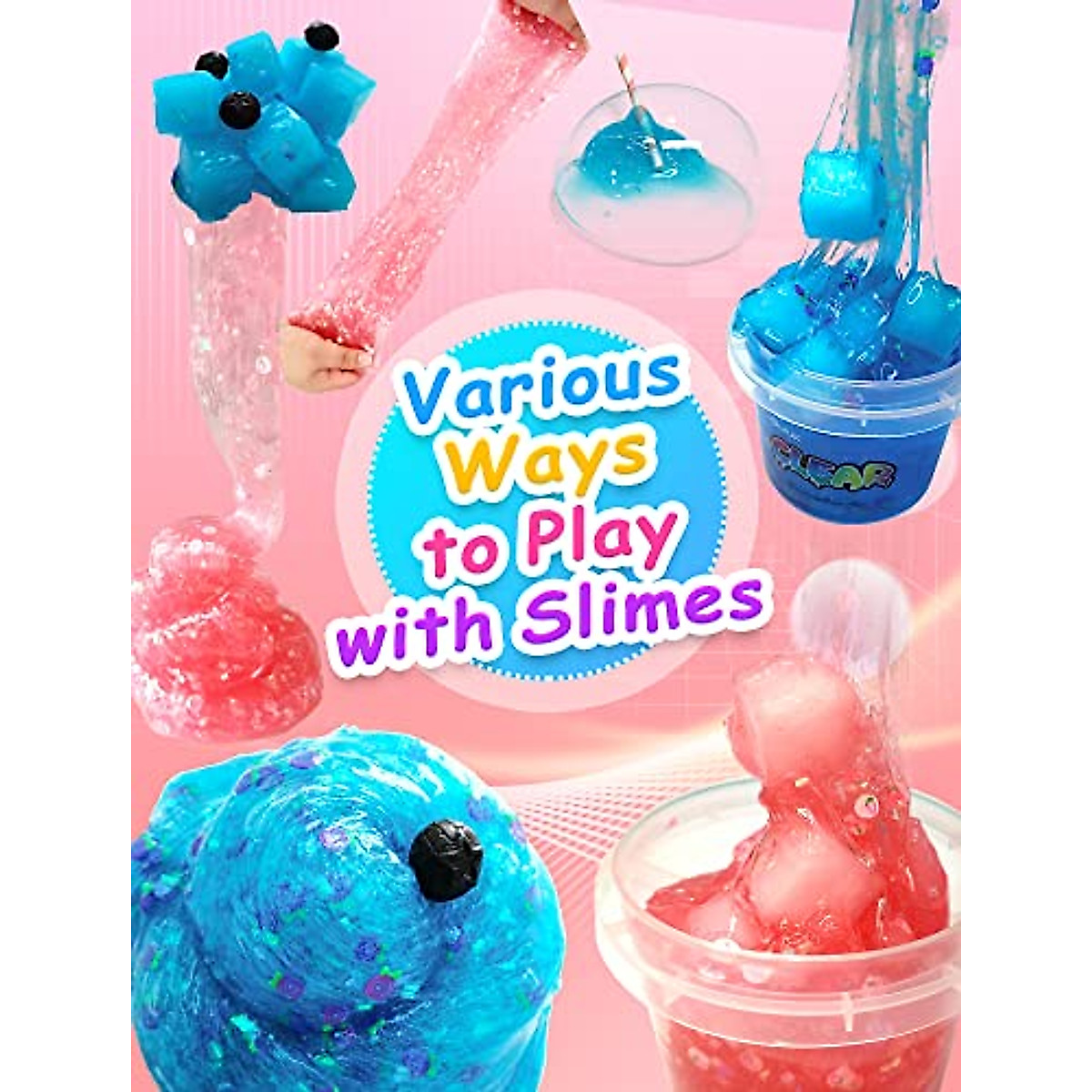 20 FL OZ Premade Slime, 2 Pack Big Slime Bucket with Jelly Cube, Glimmer Crunchy Slime Stretchy and Non-Sticky, Slime Kits Include 10 Sets Add-ins, Party Favors for Kids, Sensory Toy Stress Relief