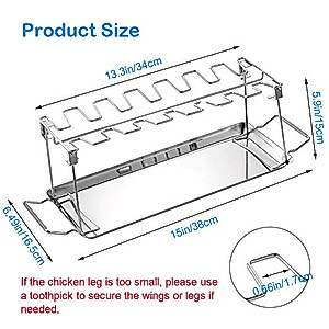 ENINFUT Chicken Leg Wing Grill Rack, 14 Slots BBQ Chicken Drumsticks Stainless Steel Roaster Stand for Smoker or Oven, with Silicone Mitts, Brush, Clip and Drip Pan, Collapsible Dishwasher Safe