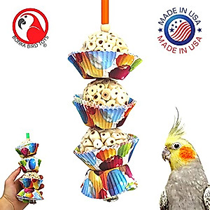 Bonka Bird Toys 1931 Three Cake Colorful Shredding Foraging Treat Natural Sola Conures Cockatiels Parakeets and Other Similar Birds