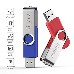 USB Flash Drive, Bilious Swivel Metal Style Thumb Drives with Led Indicator, Portable Fold Memory Stick Keychain Design U Disk (2GB, 10 Pack)