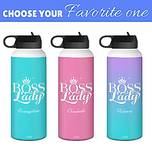 winorax Personalized Boss Lady Water Bottle Stainless Steel Insulated Coffee Travel Cup Sports Bottles 12oz 18oz 32oz Birthday Christmas Boss's Day Gifts For Female Bosses Women Manager Lady