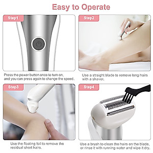 Electric Shaver for Women Legs, Painless Lady's Bikini Trimmer Body Hair Removal, Waterproof 3-in-1 Blade Hair Razor Epilator with LED Display for Arm Armpit Chin Bikini Area & Upper Lip (White)