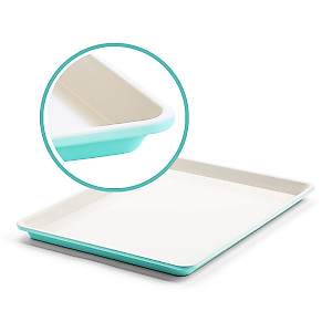 GreenLife Bakeware Healthy Ceramic Nonstick, Cookie Sheet, 18" x 13", Turquoise & Nylon Cooking Set, 7-Piece, Turquoise, 7pc Utensil, Turqouise