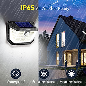 TECKNET 231 LED Motion Sensor Outdoor Lights, 4 Pack, 300° Solar Security Wall Lights, 3 Lighting Modes, IP65 Waterproof, PIR Motion Sensor for Outside, Fence, Garden, Yard, Deck, Garage - Cool White