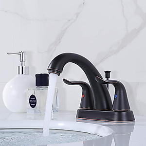 WOWOW Bathroom Faucet 4 inch Centerset Oiled Rubbed Bronze Bathroom Sink Faucet Lift Rod Drain Assembly Stainless Steel Faucets for Bathroom Faucet Retro Lavatory Faucet