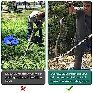 IC ICLOVER Snake Tong 52’’ Heavy Duty Professional Foldable Stainless Steel Snake Catcher Tools Reptile Grabber with Spring, Serrated Jaw, Self Lock Design-Perfect for Moving Rattle Snakes Reptiles