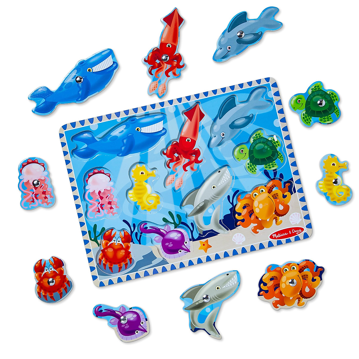 Melissa & Doug Magnetic Wooden Fishing Game and Puzzle With Wooden Ocean Animal Magnets
