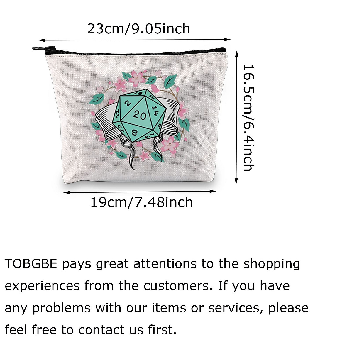 TOBGBE Role Playing Games Quote Gifts Dragon Armies Dice Pouch D&D Accessory Pouch Bag DM Games Makeup Bag TRPG Gift (flowers D&D bag)