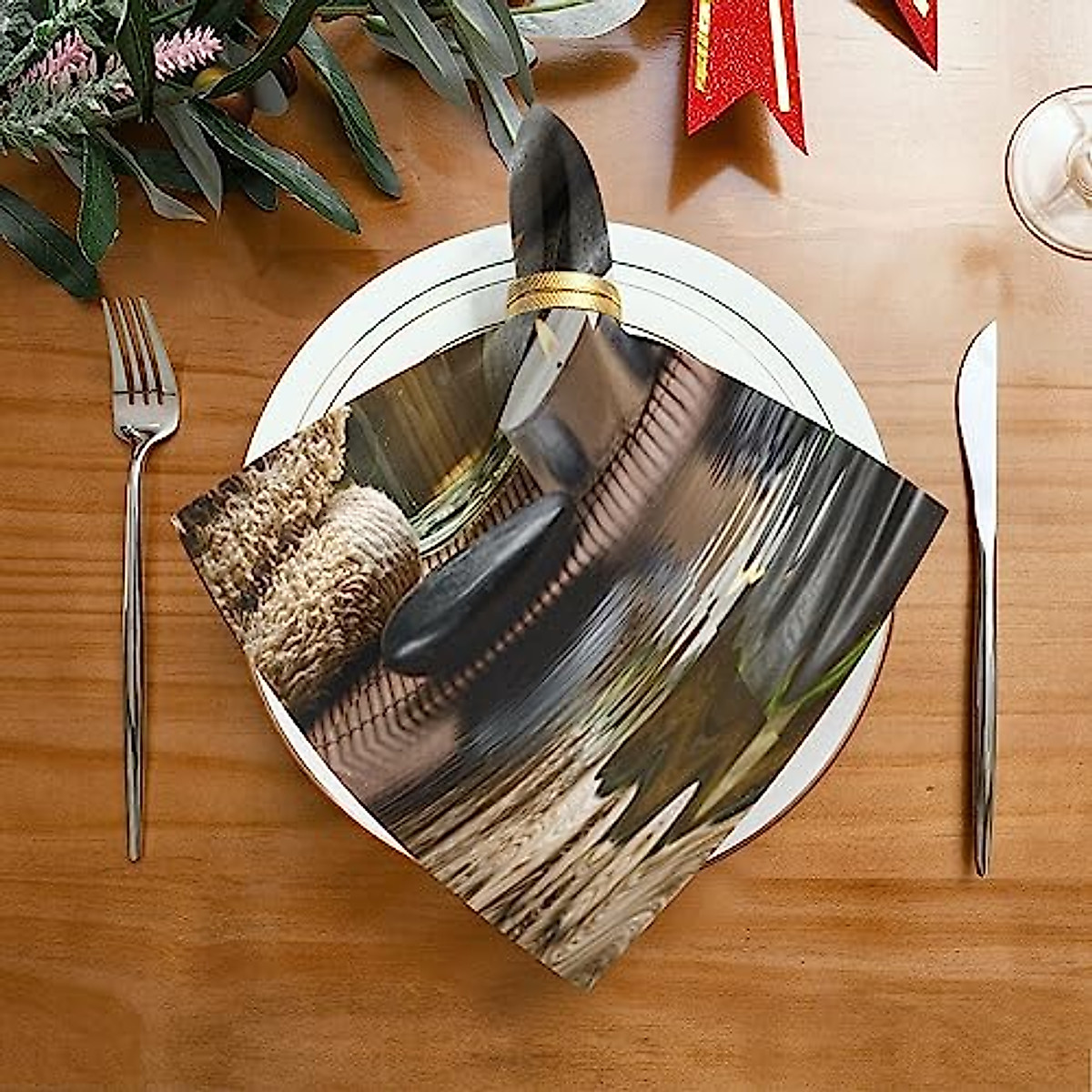 Haskirky Soft Reusable Satin Table Decorative Napkins,20x20InX1 PCSZen Basalt Stones on Wood,Family Dinner Wedding Banquet, Cocktail Party, Kitchen,Birthday Party