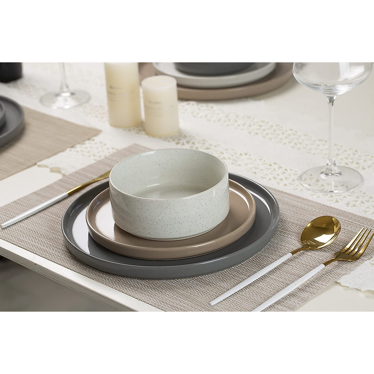 Famiware Nebula Plates and Bowls Set, 12 Pieces Dinnerware Sets, Dishes Set for 4, Multi-color