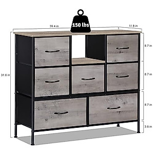 Dresser TV Stand, Grey Entertainment Center with Storage Fabric Drawers for 55" TV, Chest of Drawer Unit for Bedroom, Living Room, Hallway, Entryway, Closet