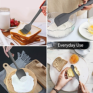 LIANYU 15-Piece Cooking Kitchen Utensils Set with Holder, Silicone Kitchen Tools Stainless Steel Handle, Slotted Spatula Spoon Turner Tong Whisk Brush for Cooking, Gray