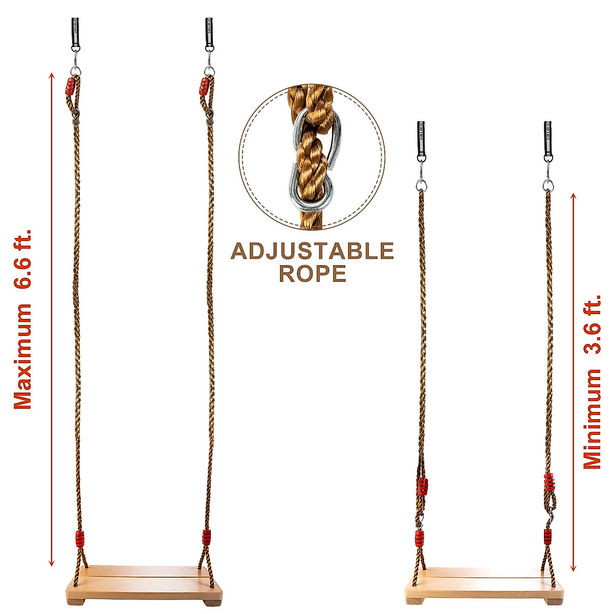 JUSTWOOD Tree Swing, Beech Swing Seat for Kids Adults with 400lbs Load, Wooden Swing Accessories with Adjustable Nylon Rope,Indoor Room Swing,Outdoor Wood Swing Set 16.9"x6.9"x1.7".