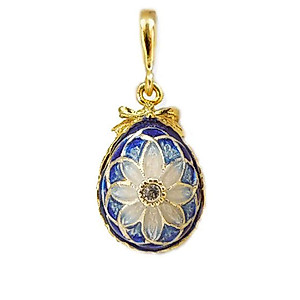 Religious Gifts Sterling Silver 925 Gold Tone Egg Pendant Hand Enameled