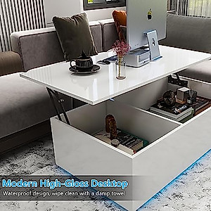 Rigel Coffee Table, High Gloss Minimalist Modern Design LED Coffee Table, 2-Tier Rectangle Coffee Table with Plug-in 16-Color LED Lights for Living Room