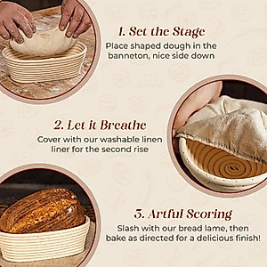 LITHOS Store 10 Inch Oval Natural Rattan Banneton Bread Proofing Basket Set with Bread Lame & Slashing Scraper - Natural Rattan Bread Proofing Basket, Ensures Crispy Crust & Fluffy Interior
