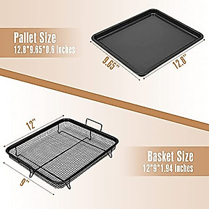 PBRO 2 Piece Copper Crisper Tray,13"L x9" W Oven Pan,Non Stick Baking Tray,Oven Baking Pan & Mesh Basket Set,Air Fryer Pan,Microwave Bacon Tray,French Fries Basket,Baking Set Kitchen Supplies -Black