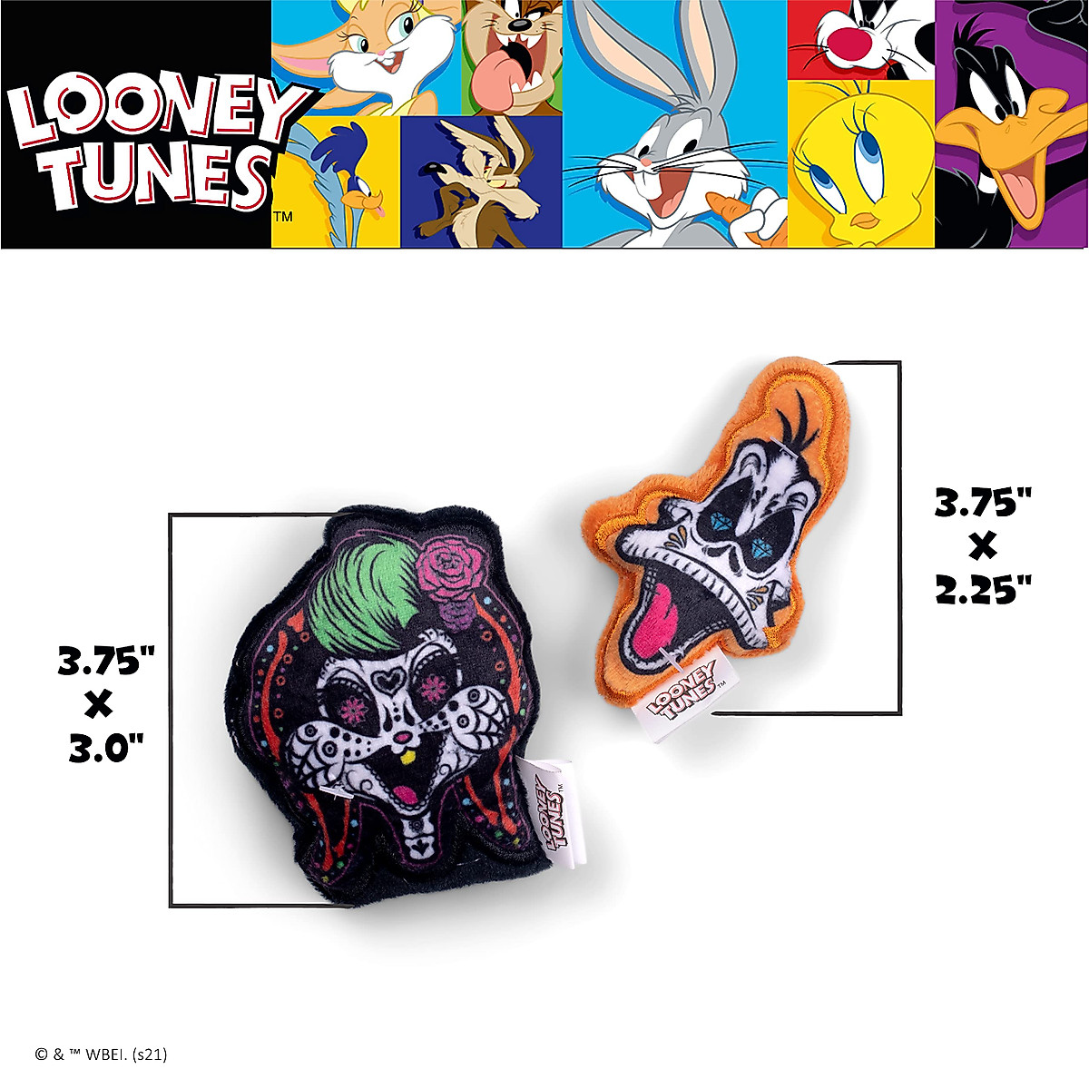 Looney Tunes for Pets Halloween Day of The Dead Daffy Duck & Lola Bunny Silo Pet Squeaker Toys 2 Piece | Squeaky Dog Toys Small Dog Toys for Small Dogs | Halloween Dog Chew Toys,FF18362