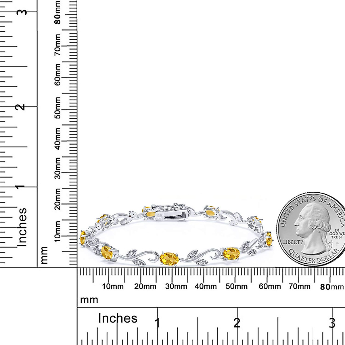 Gem Stone King 925 Sterling Silver Yellow Citrine and Diamond Greek Vine Oval Women's Tennis Bracelet For Women (4.18 Cttw, Gemstone Birthstone, Oval 6X4MM, 7 Inch)