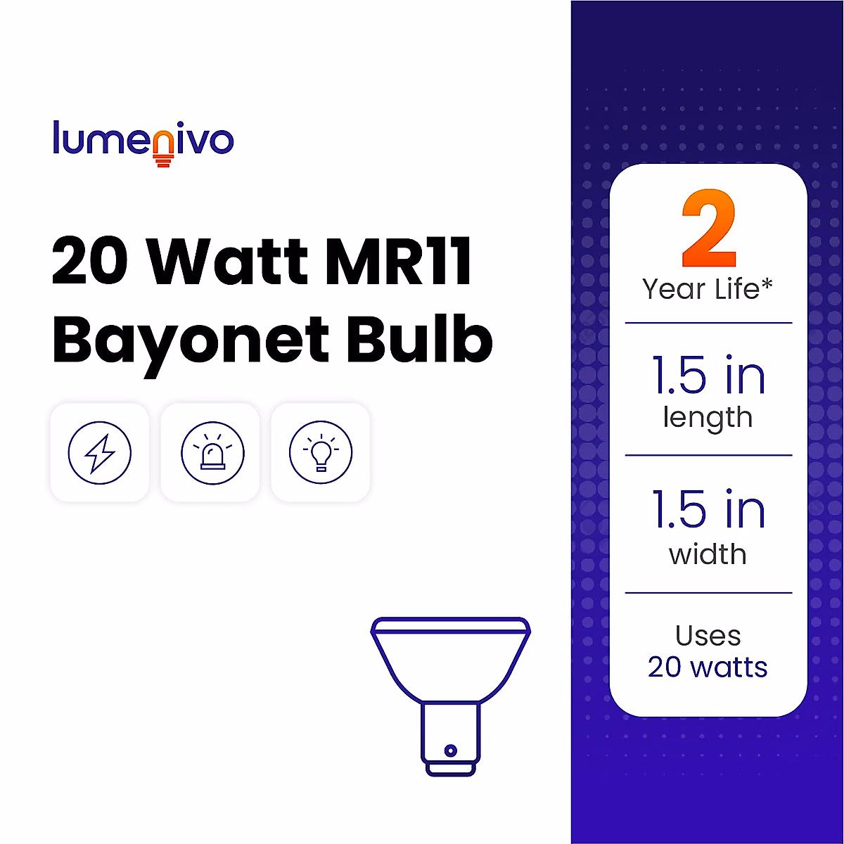 lumenivo Elevator Bulb MR11 Fixture 12V 20 Watt Replacement Bulb Frosted Glass Halogen Bayonet Light Bulb (BA15D) - Can Be Used to Replace a 6435 Phillips Halogen Reflector Lamp 12V 20W - 1 Pack