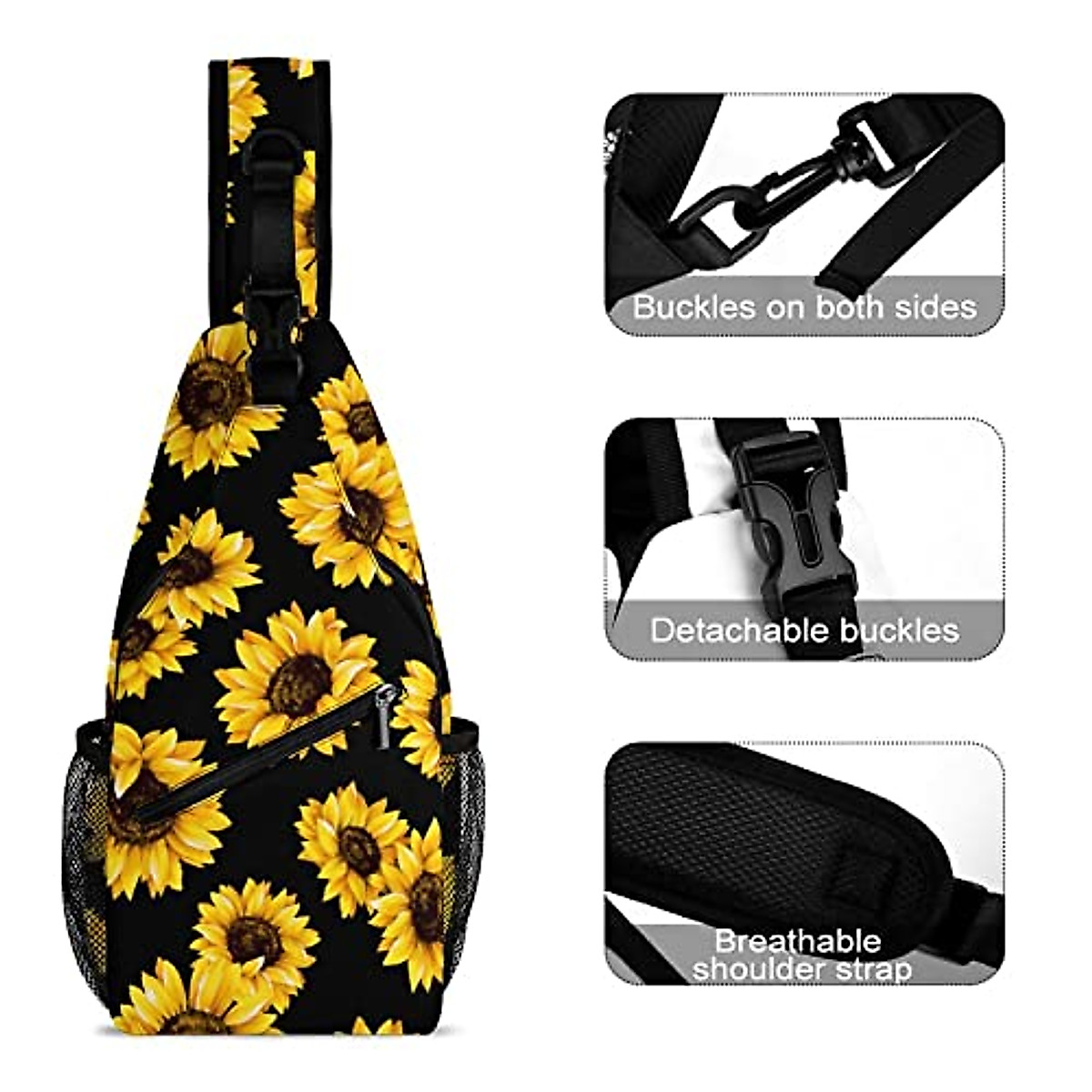 NAWFIVE Sunflower Sling Bag Crossbody Shoulder Backpack Autumn Floral Adjustable Lightweight Travel Hiking Casual Daypack