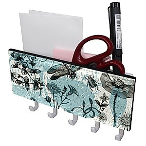 Dragonflies Flower Wall Mounted Coat Rack with 5 Decorative Hooks, Self Adhesive Hooks for Hanging 4.4lb(Max) Towel Key Hat Scissors