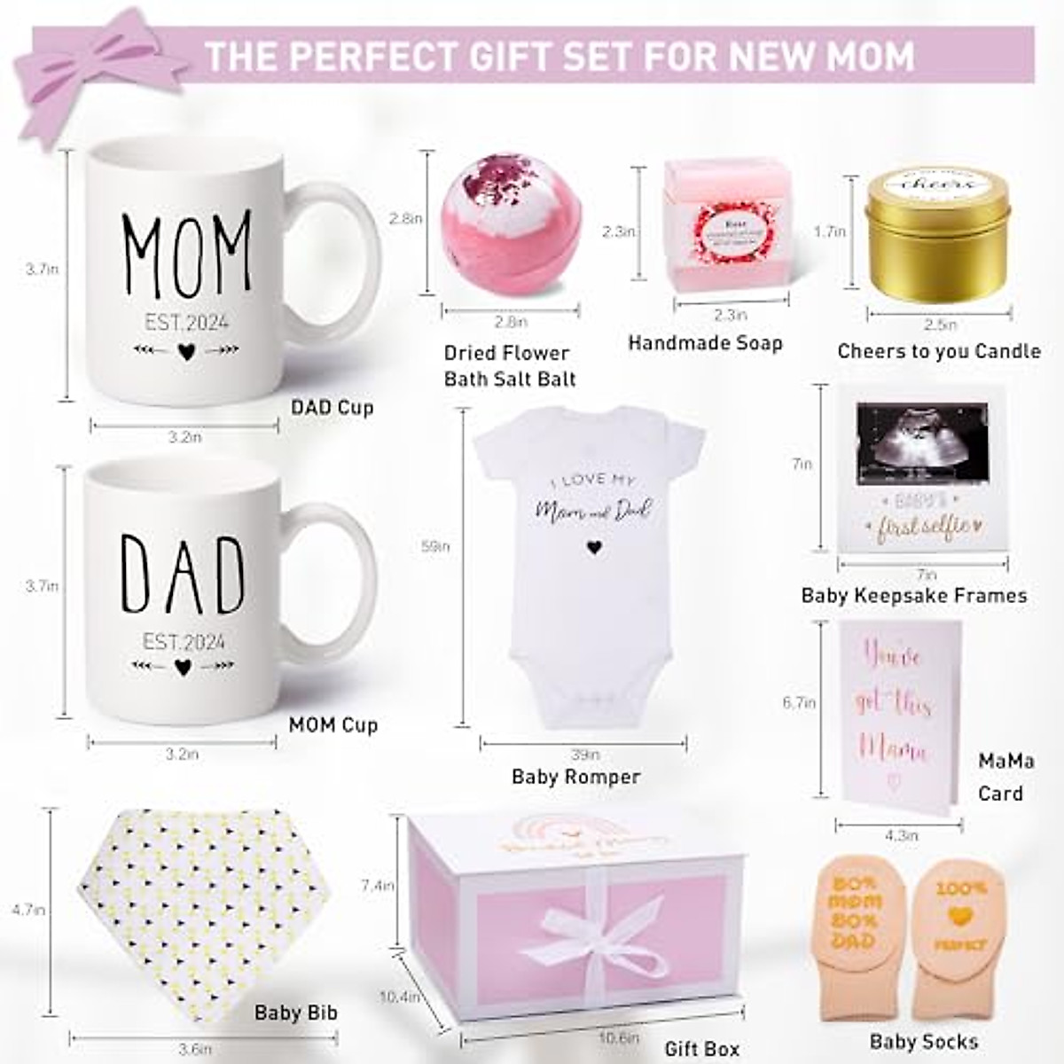 ShinnyWis 2024 New Mom Gifts for Women- Announcements Pregnancy Gifts for First Time Moms, Gender Reveal Gifts for New Parents Mom and Dad Mugs-11oz Coffee Mug Set